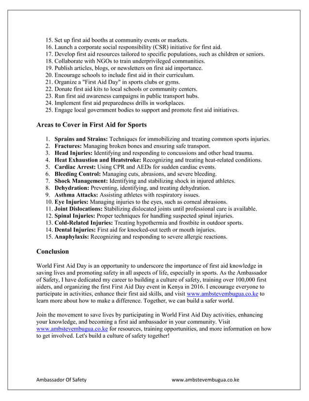 World First Aid Day 2024 By Amb Steve Mbugua | PDF