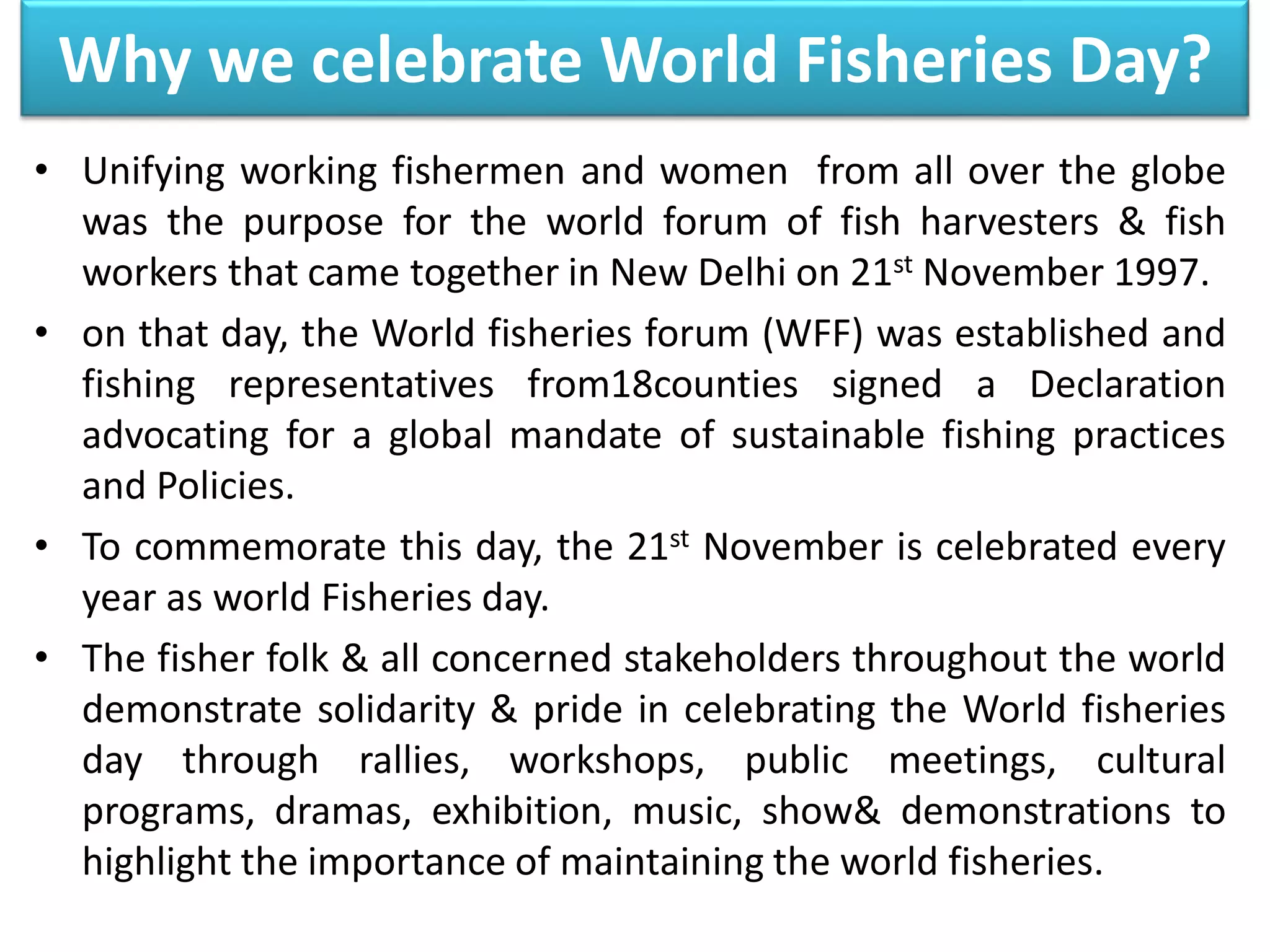World fisheries day celebrated 21st November | PDF