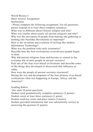 World History IShort Answer AssignmentInstructions Please com.docx