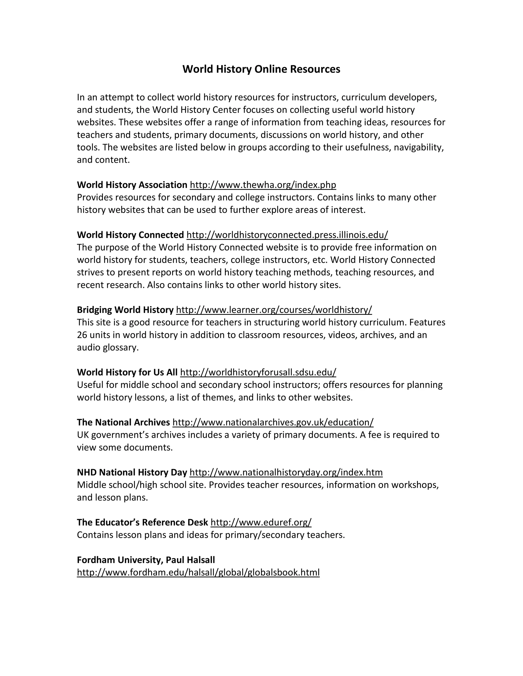 World History Online Resources | PDF
