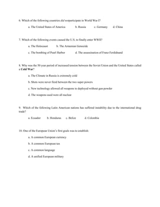 World history pre assessment | DOCX | Death, Injury, or Military ...