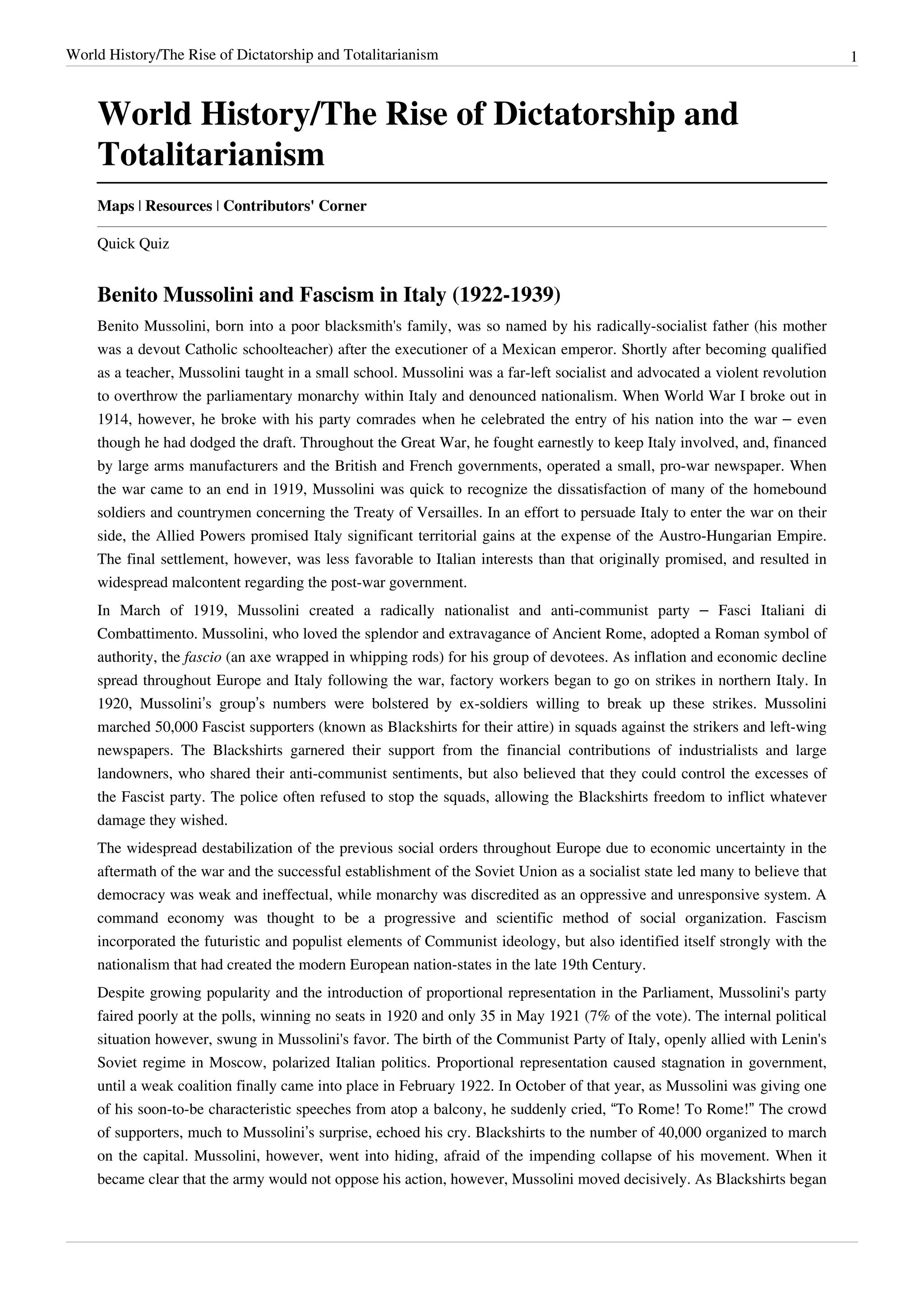 World history the rise of dictatorship and | PDF