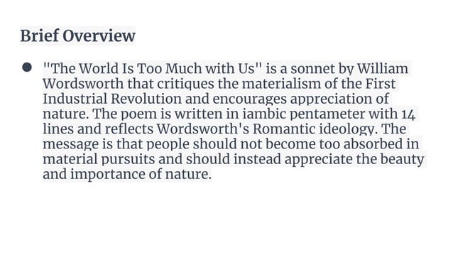 world is too much with us.pptx | Poetry | Books and Literature