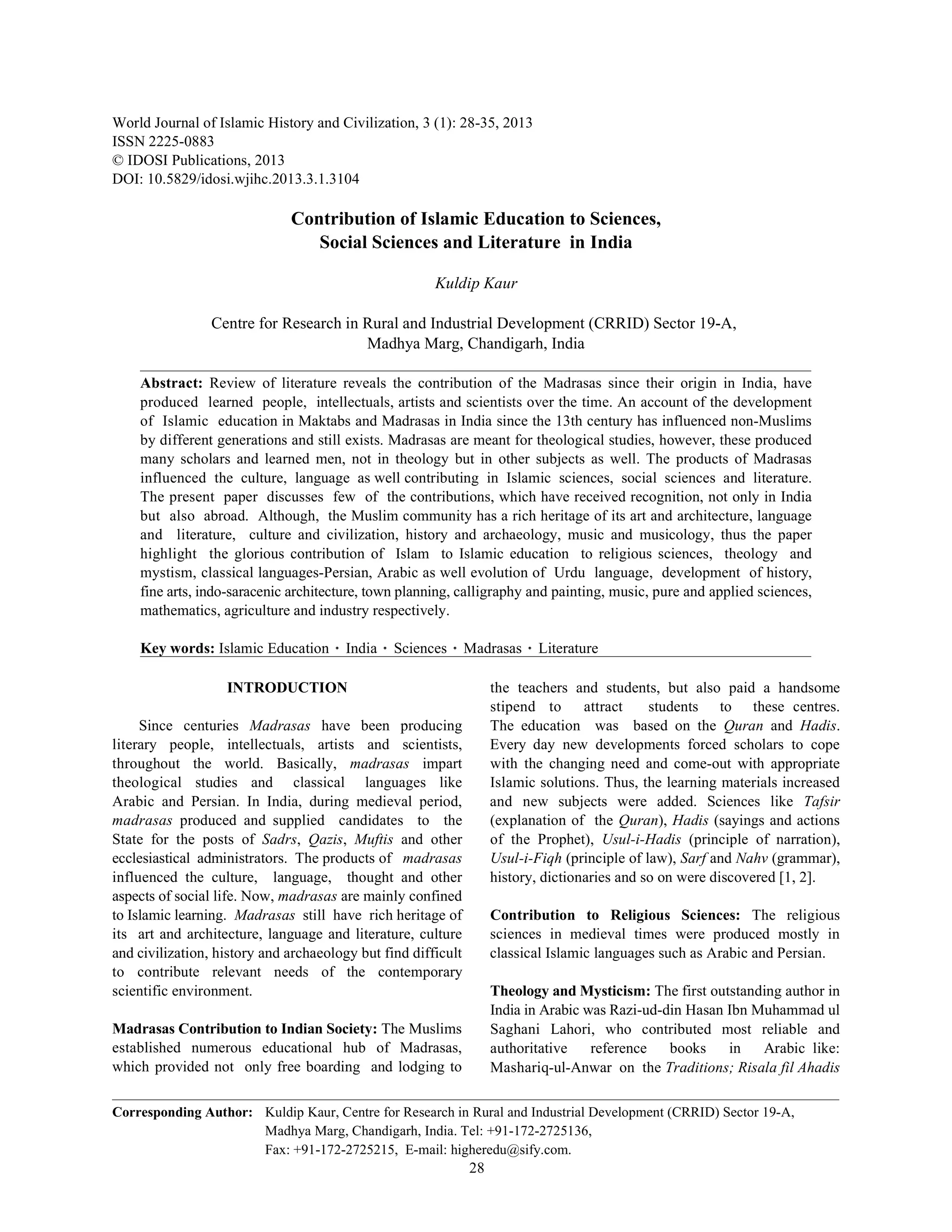 World journal of islamic history and civilization, | PDF