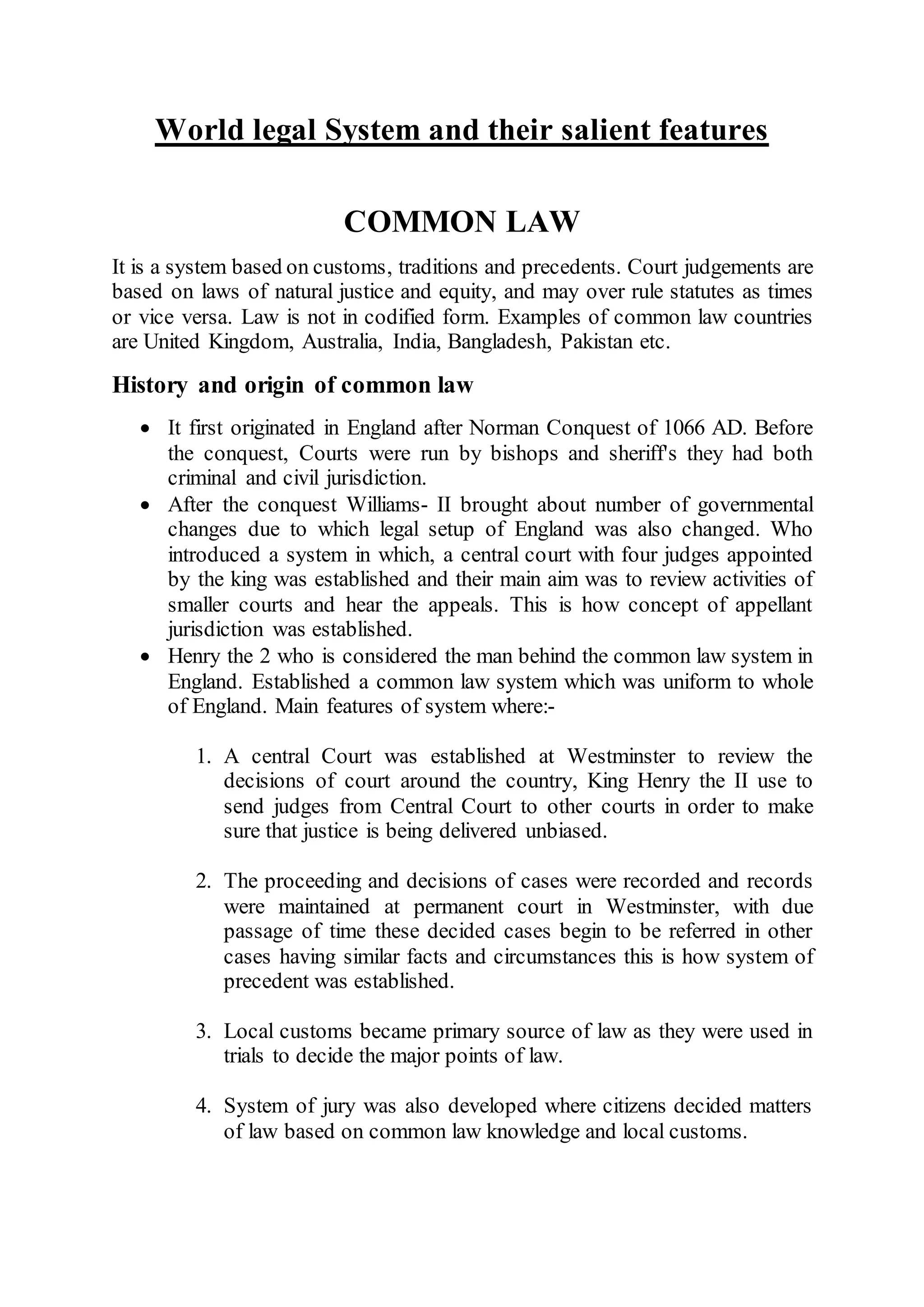 World Legal System and their Salient Features | DOCX