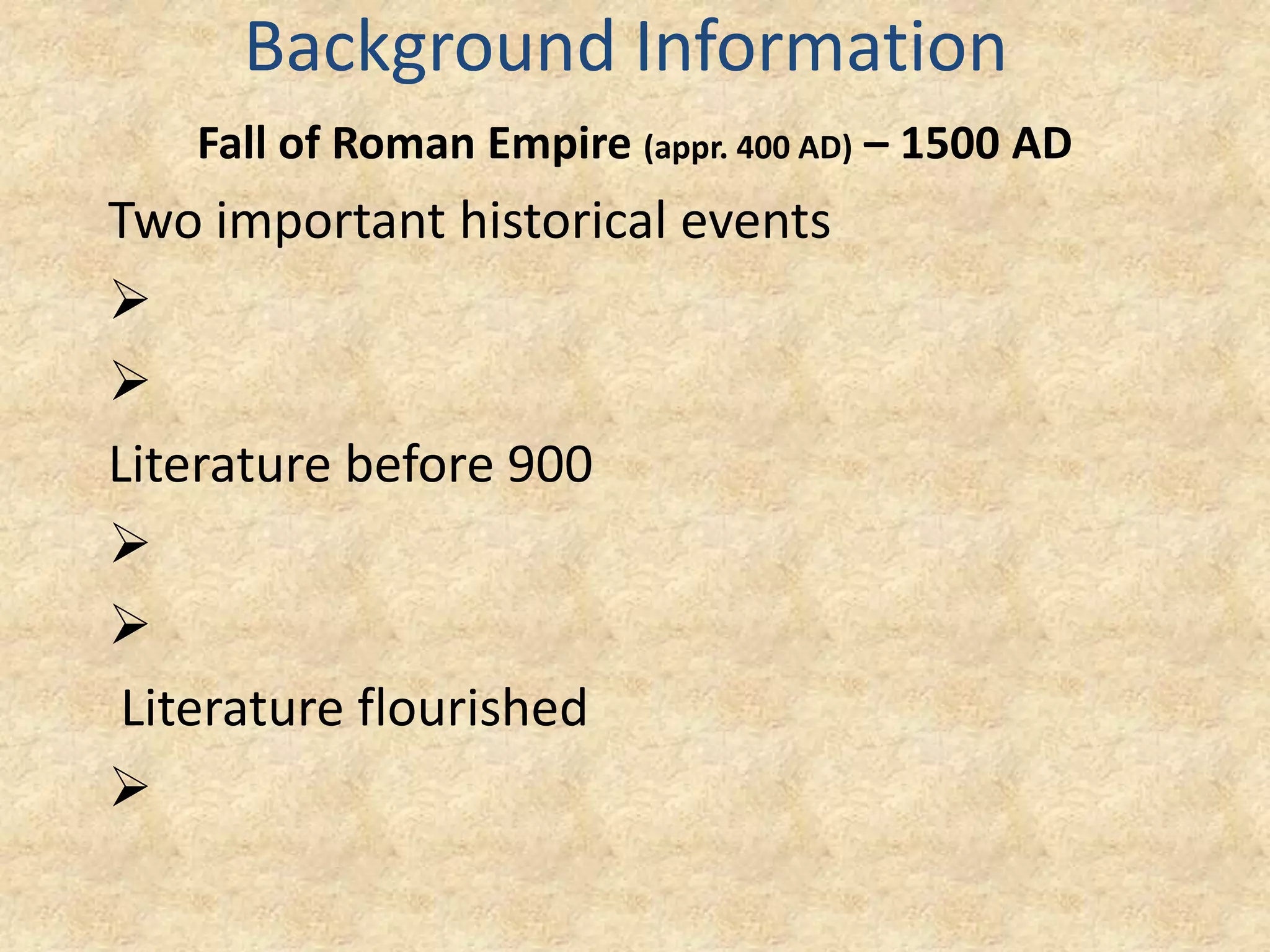 World lLiterature II Middle Ages LIterature | PPT | Free Download