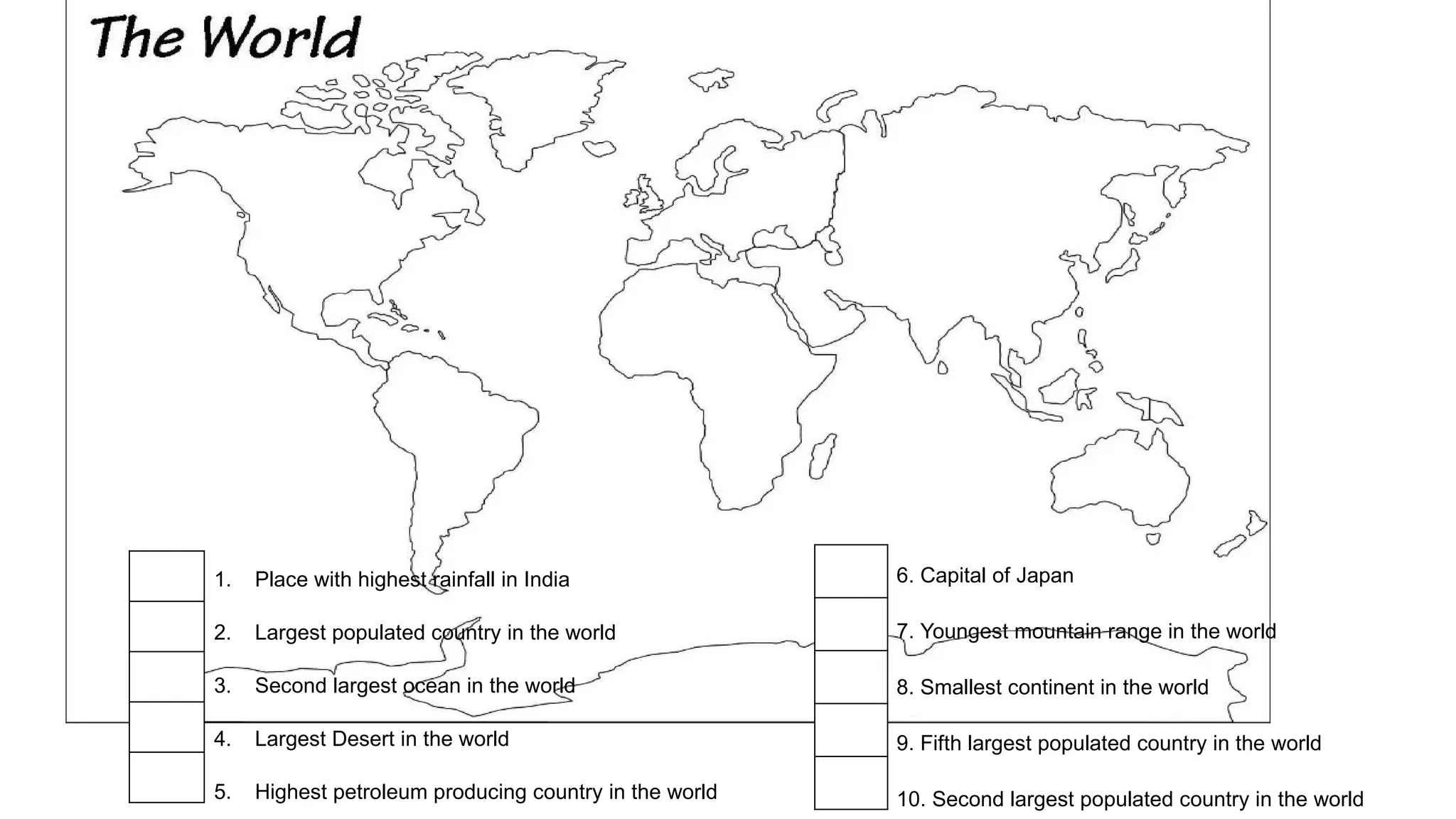 World Map filling with environmentally significant features Exercise | PPT