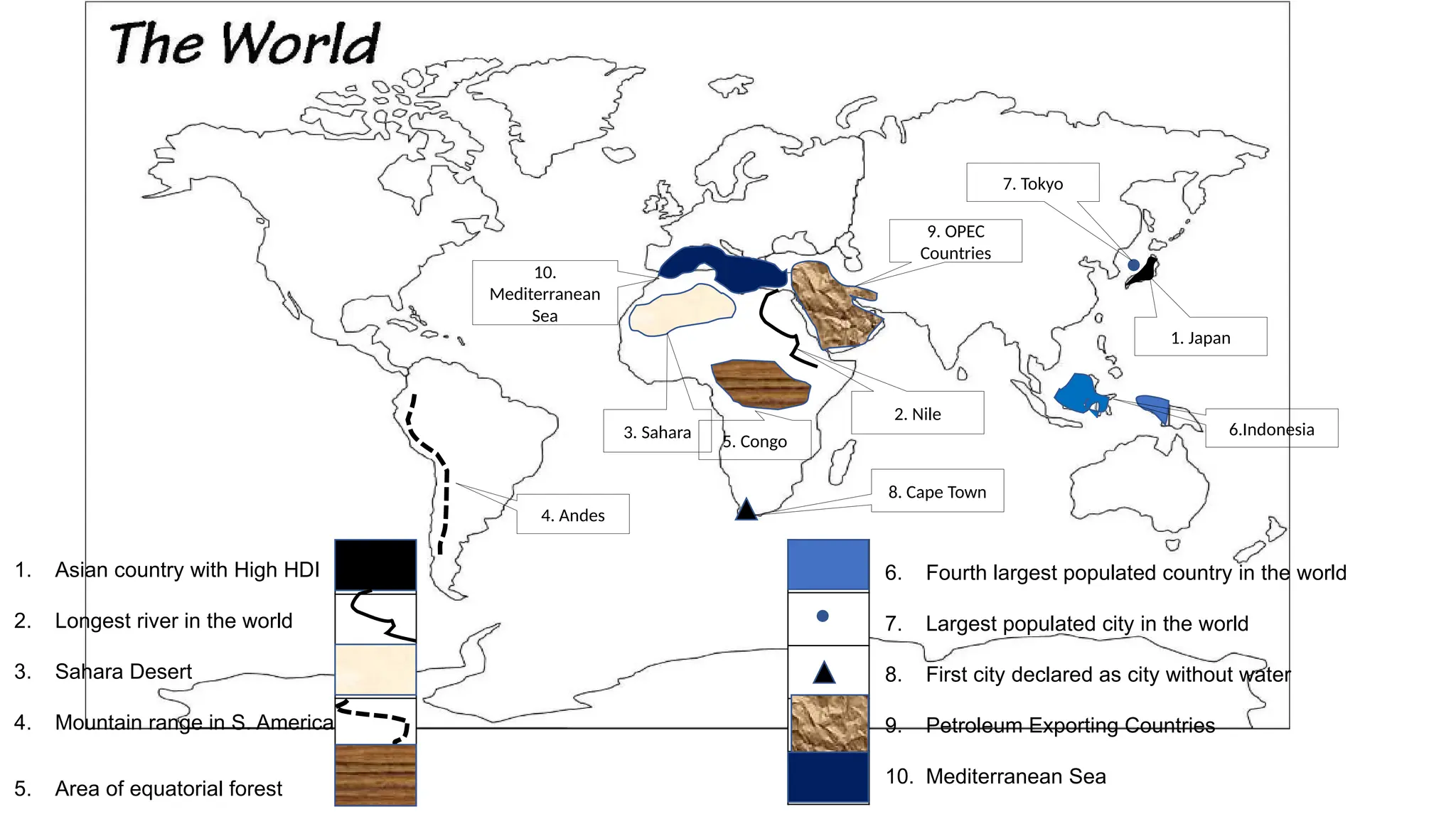 World Map filling Exercise point line and polygon features | PPTX