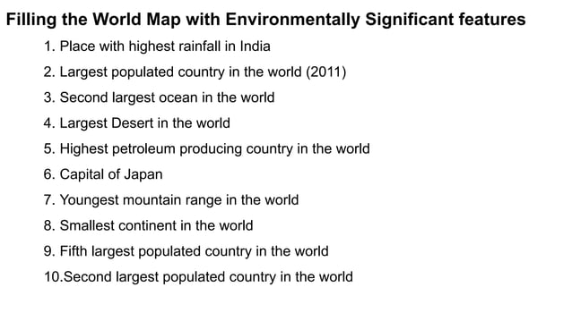 World Map filling Exercise point line and polygon features | PPTX