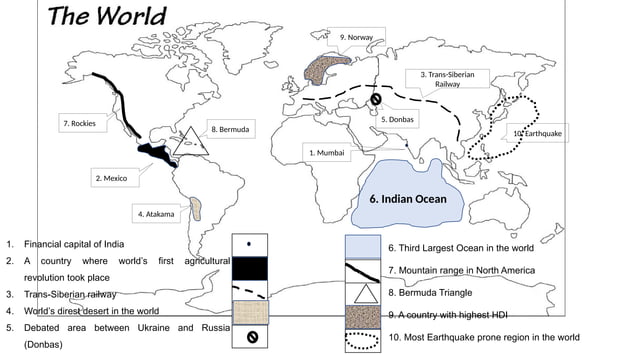 World Map filling Exercise point line and polygon features | PPTX