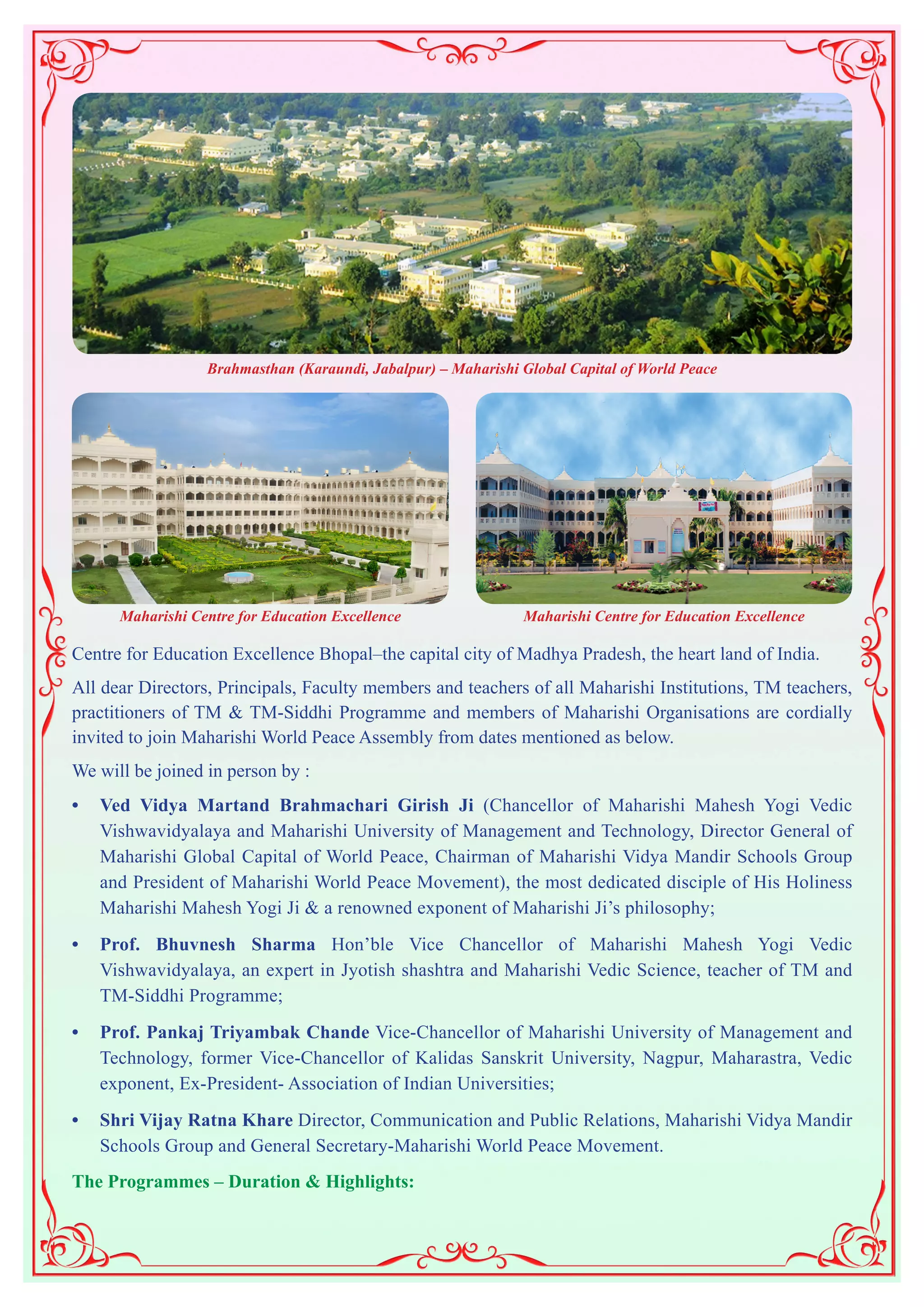 Maharishi World Peace Assembly III 2020 | PDF