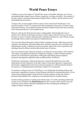 World Peace Essays. How to achieve world peace essay. How to Achieve ...