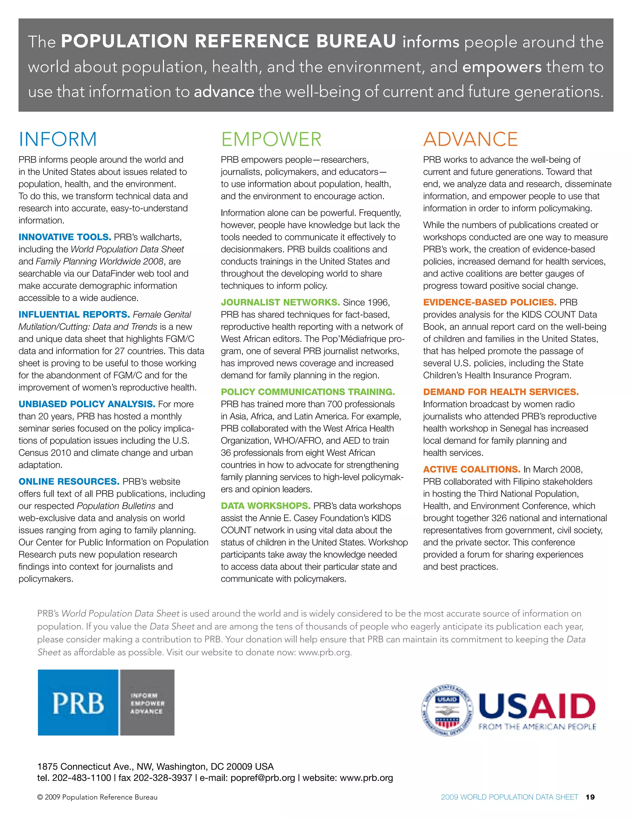 World Population Data Sheet 2009 | PDF
