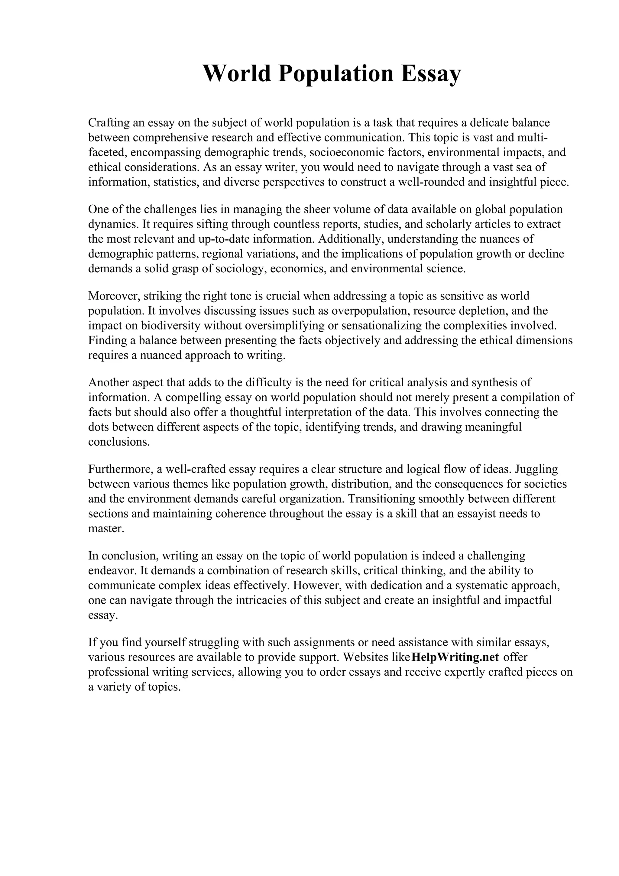 World Population Essay.pdfWorld Population Essay | PDF