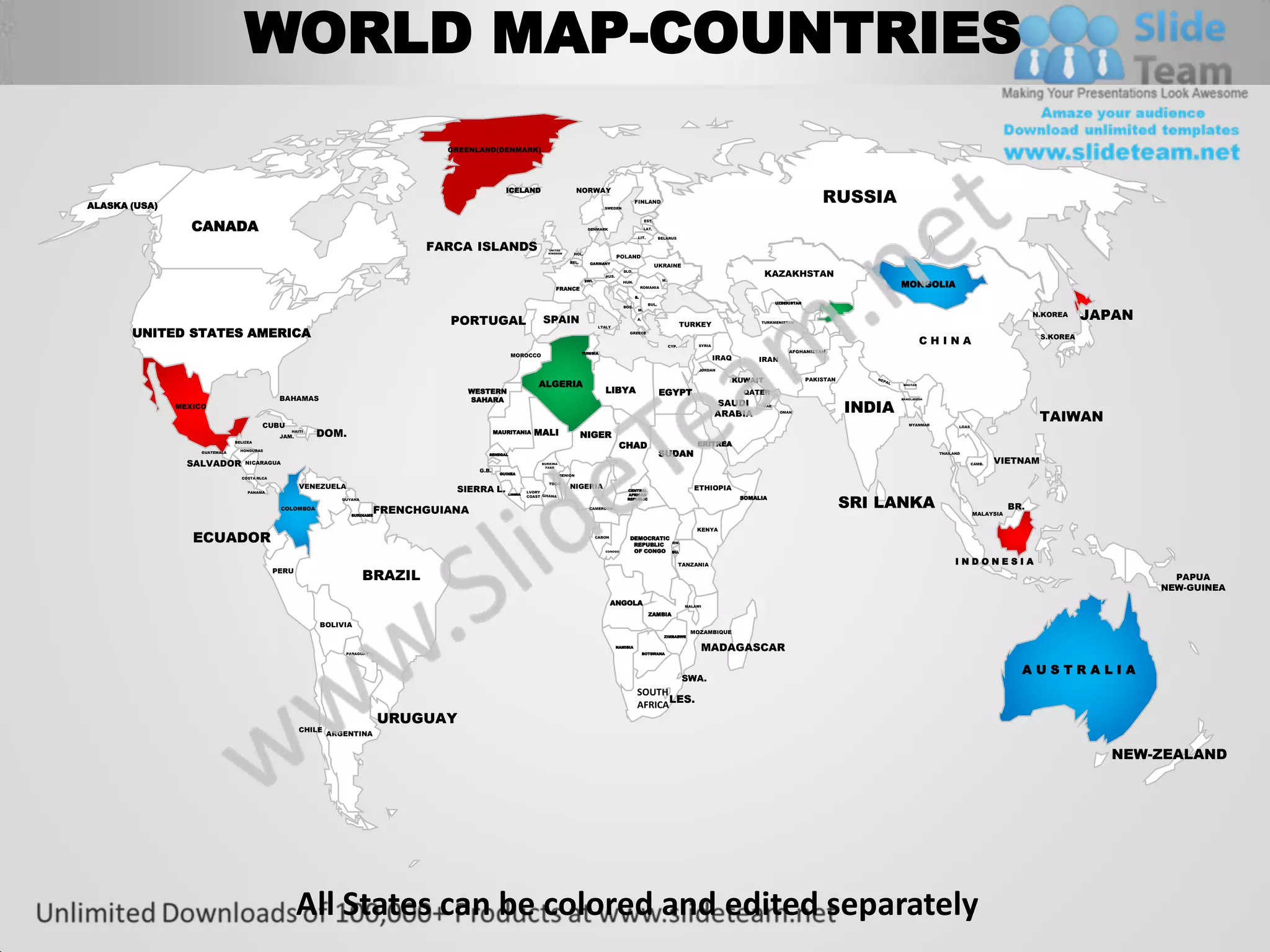 World powerpoint editable continent map with countries templates slides ...