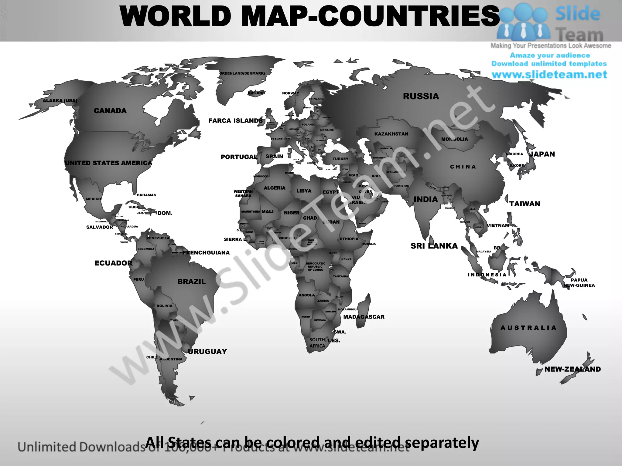World powerpoint editable continent map with countries templates slides ...