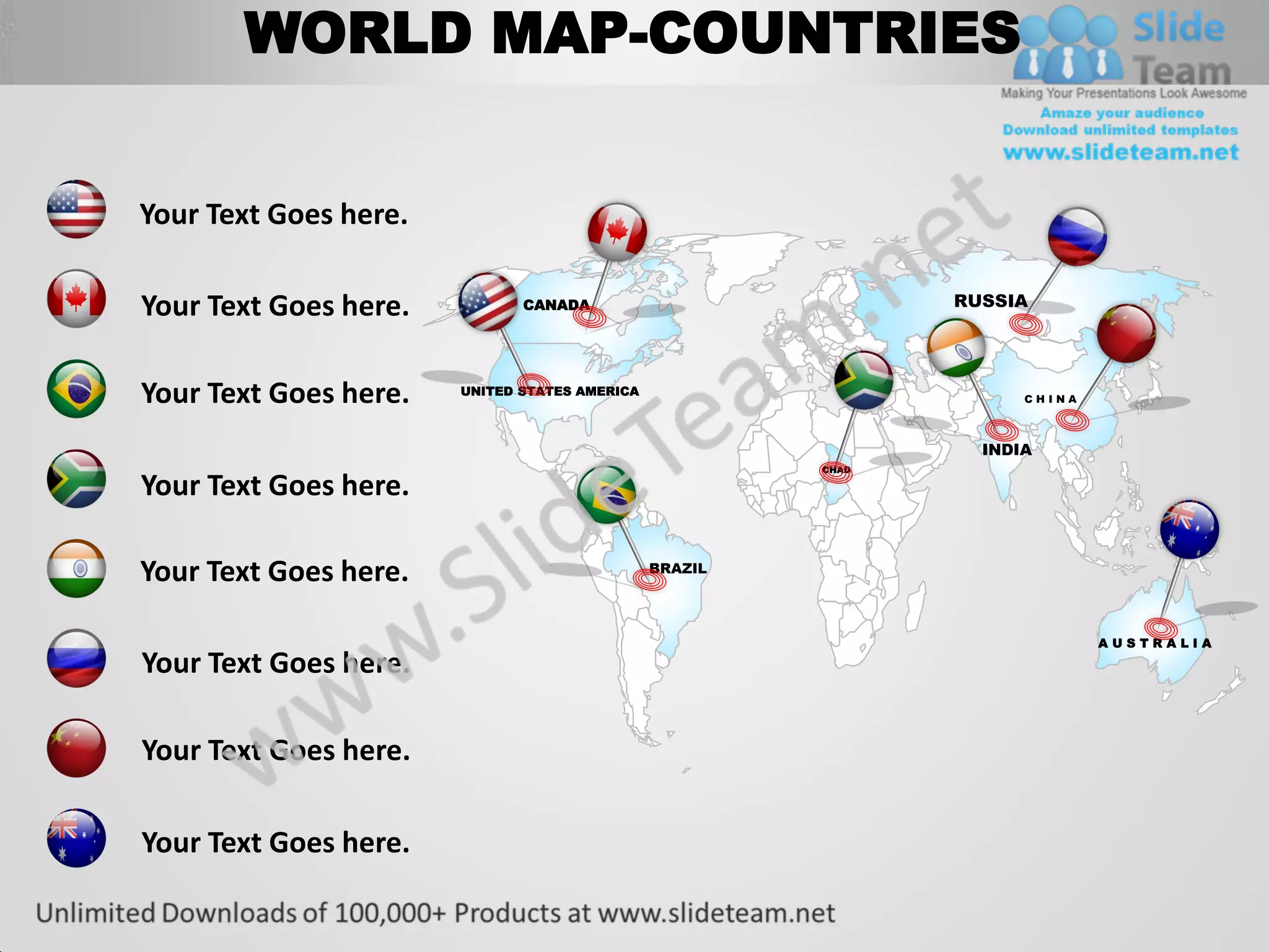 World powerpoint editable continent map with countries templates slides ...