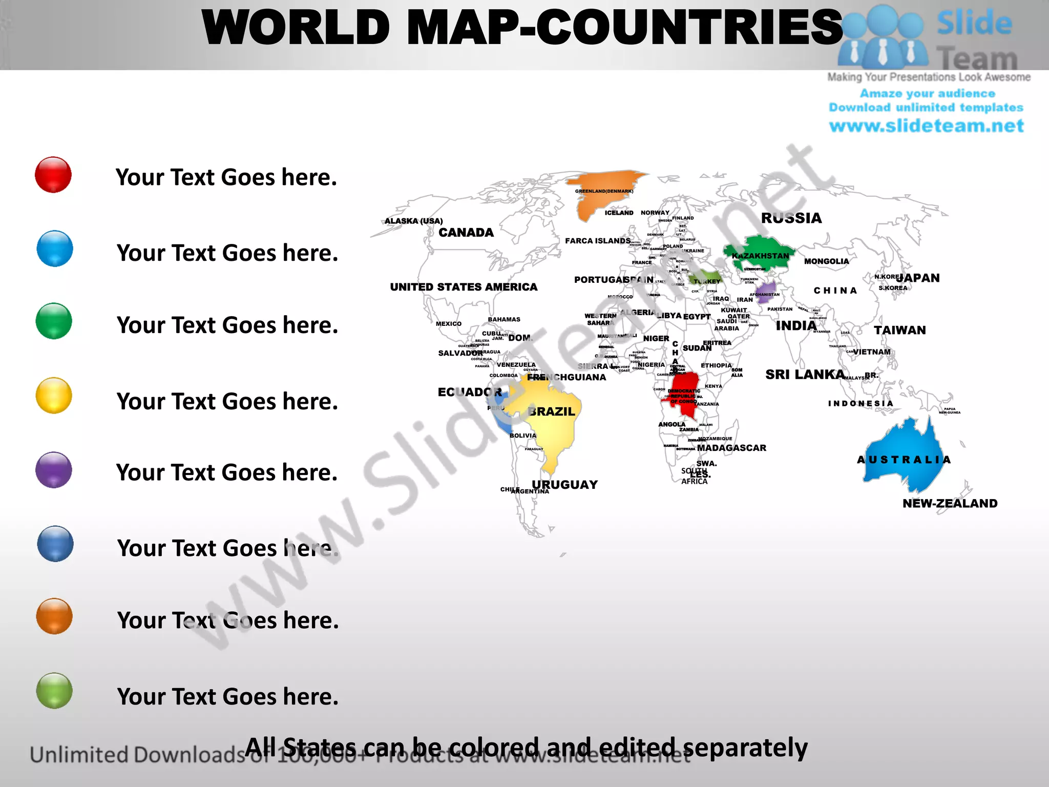 World powerpoint editable continent map with countries templates slides ...