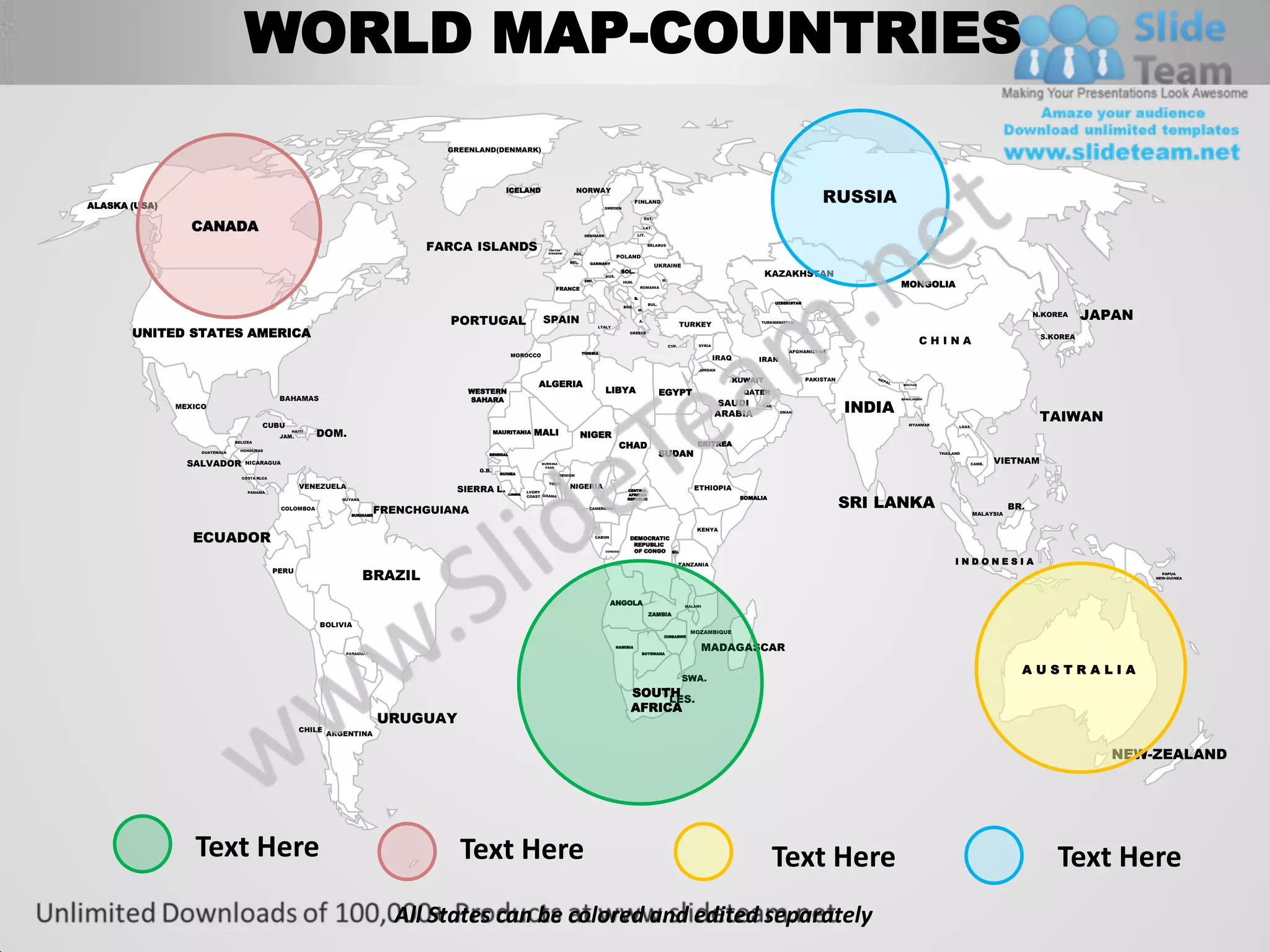 World powerpoint editable continent map with countries templates slides ...