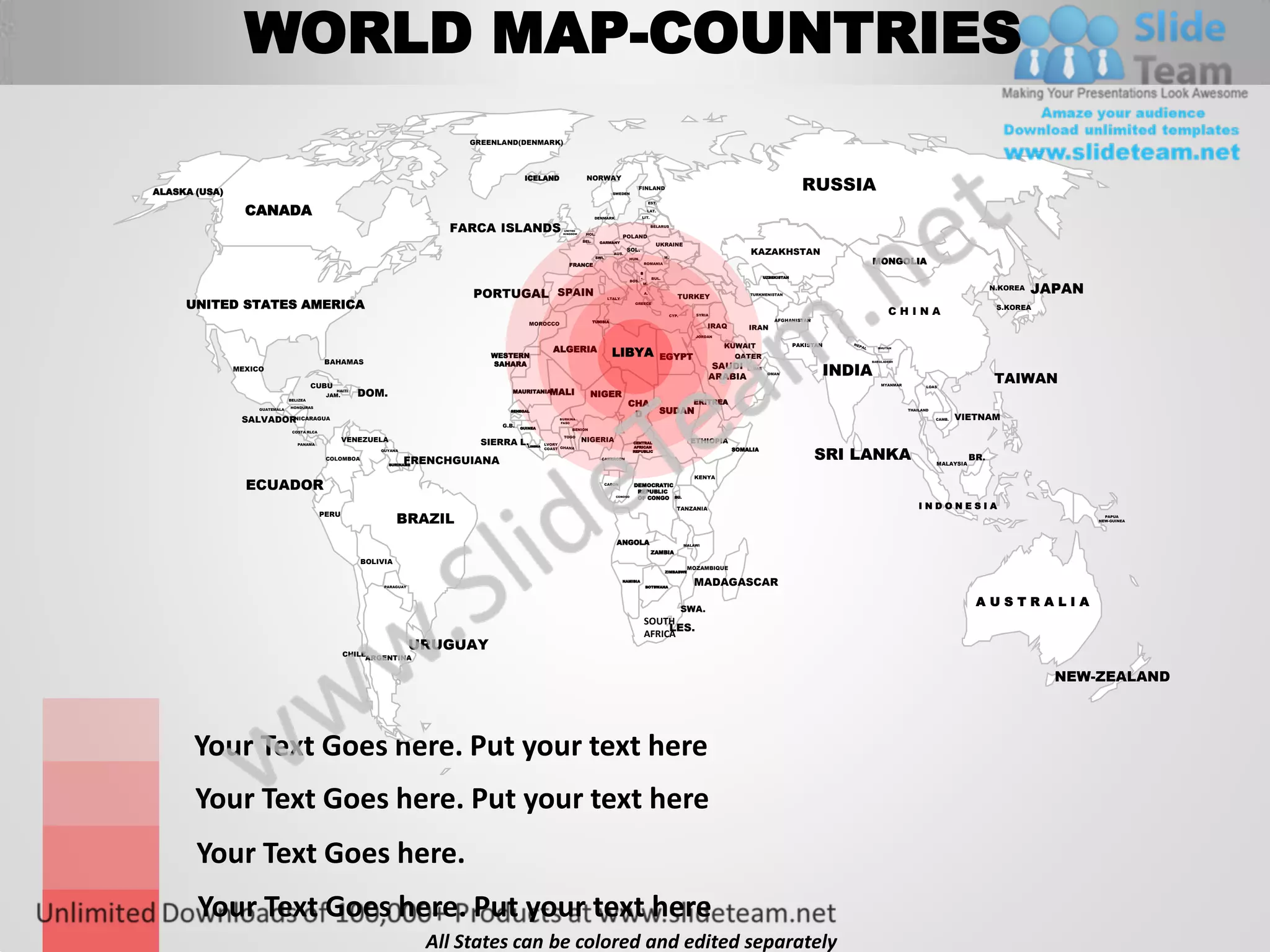 World powerpoint editable continent map with countries templates slides ...