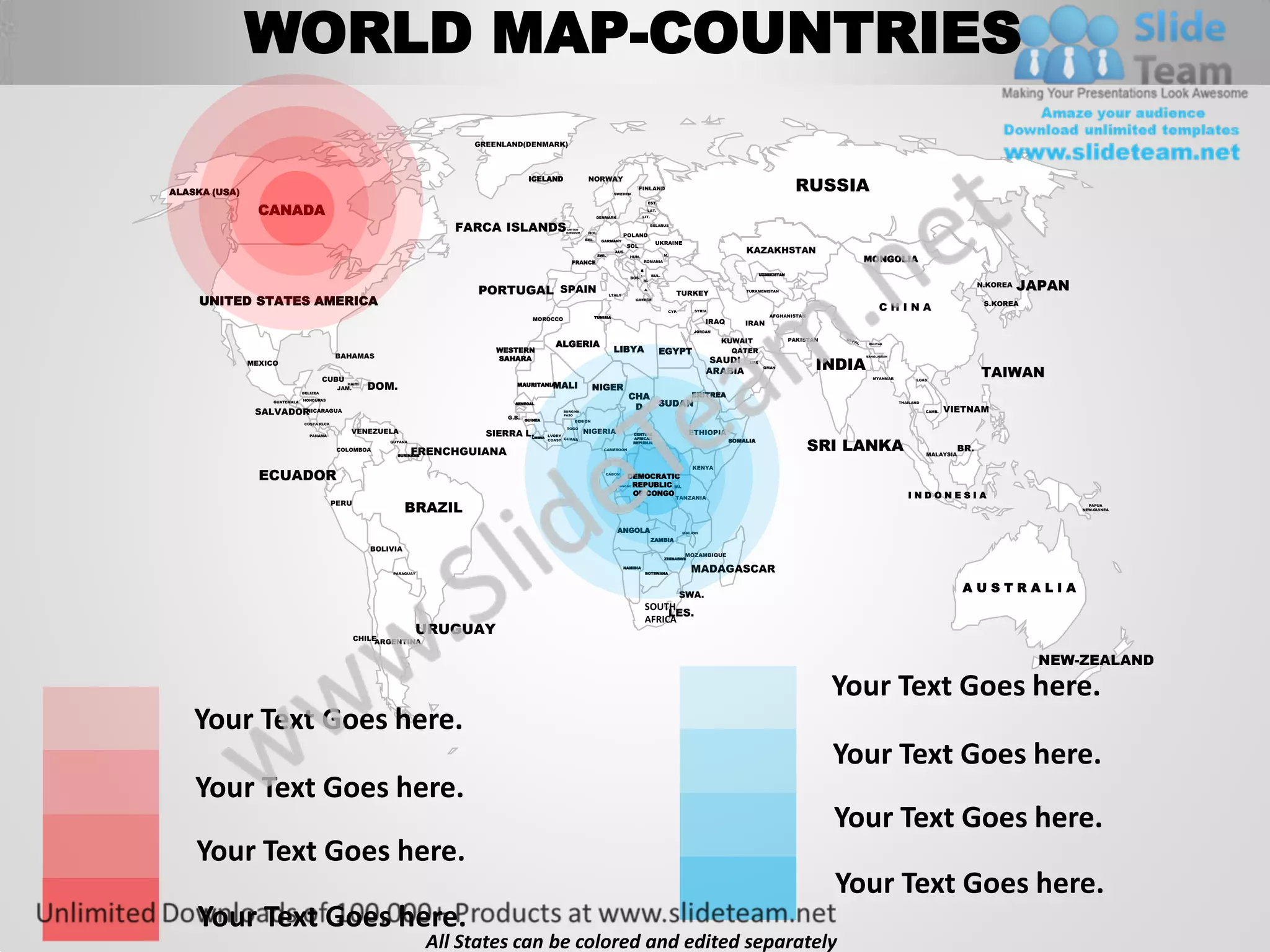 World powerpoint editable continent map with countries templates slides ...