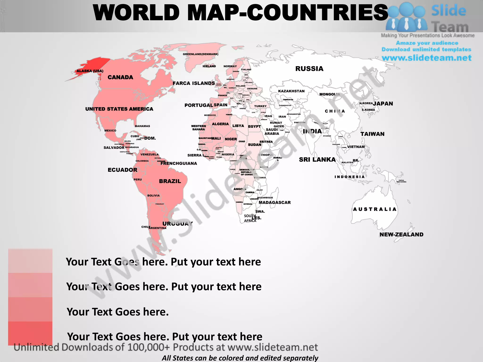 World powerpoint editable continent map with countries templates slides ...