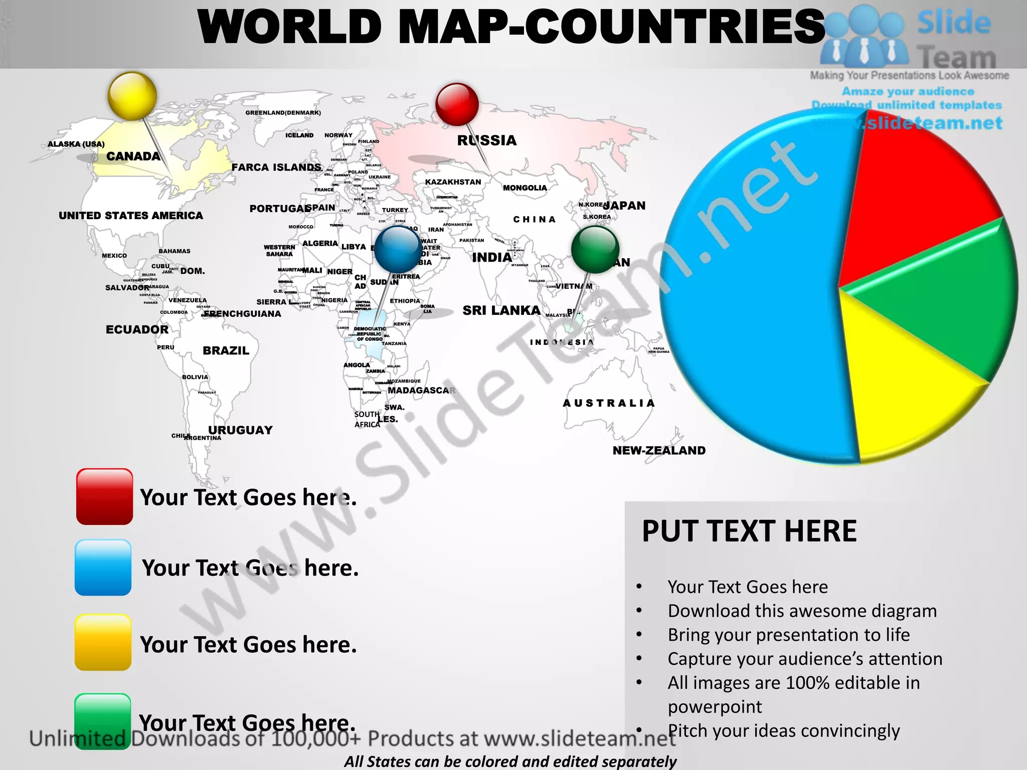 World powerpoint editable continent map with countries templates slides ...