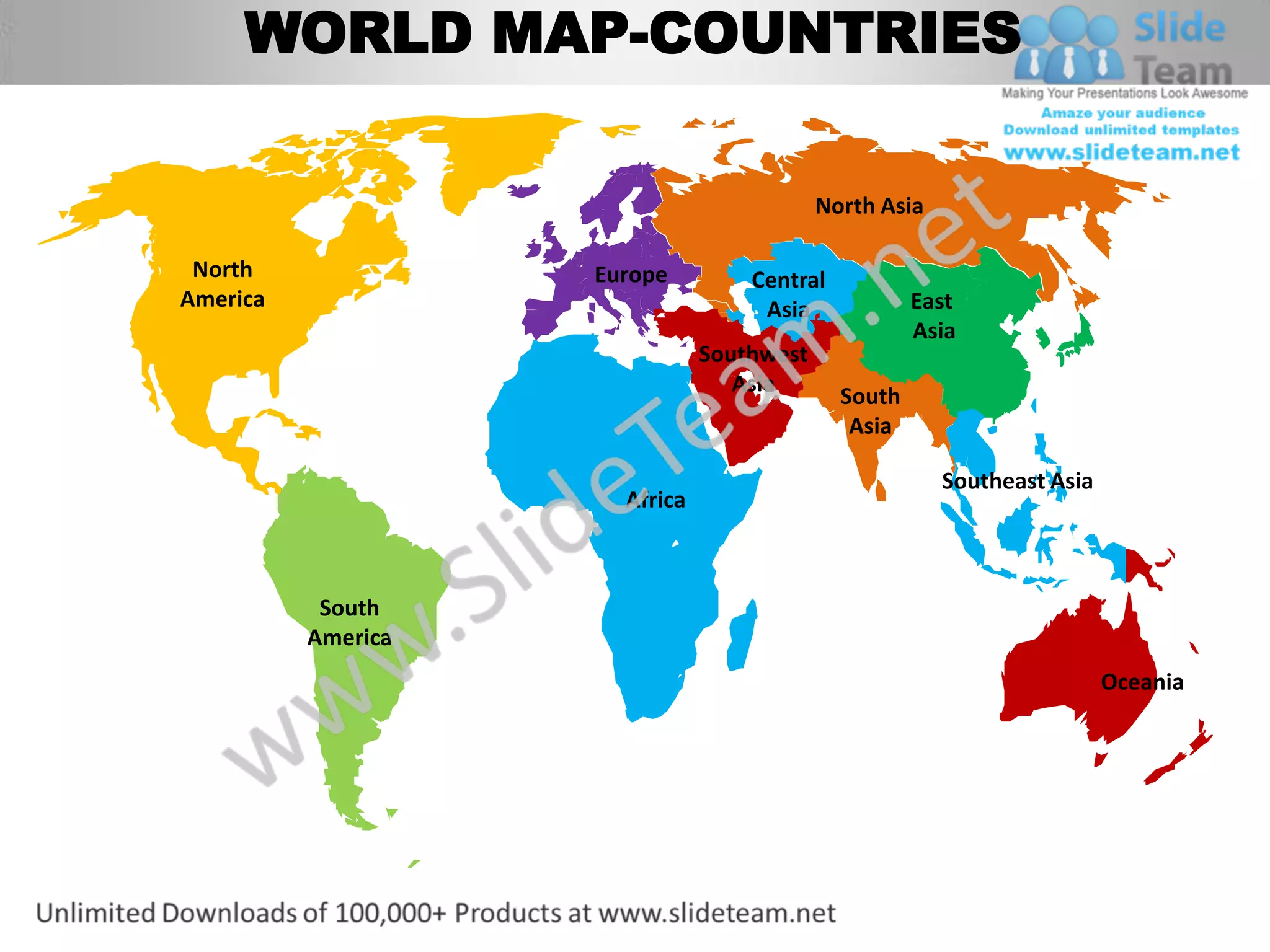 World powerpoint editable continent map with countries templates slides ...
