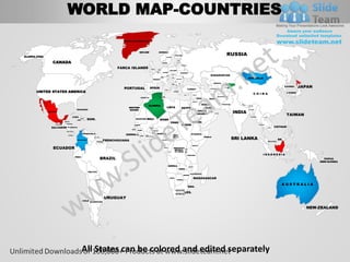 World powerpoint editable continent map with countries templates slides ...