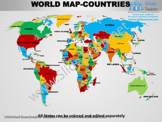 World powerpoint editable continent map with countries templates slides ...