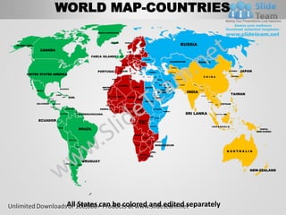 World powerpoint editable continent map with countries templates slides ...