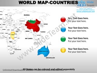 World powerpoint editable continent map with countries templates slides ...