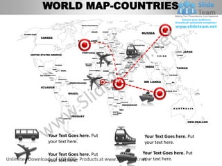 World powerpoint editable continent map with countries templates slides ...