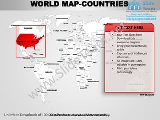 World powerpoint editable continent map with countries templates slides ...