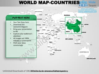 World powerpoint editable continent map with countries templates slides ...