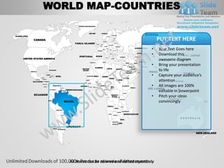 World powerpoint editable continent map with countries templates slides ...