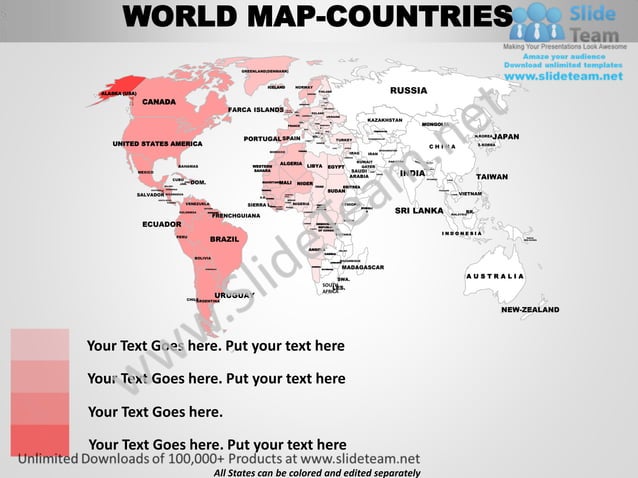 World powerpoint editable continent map with countries templates slides ...