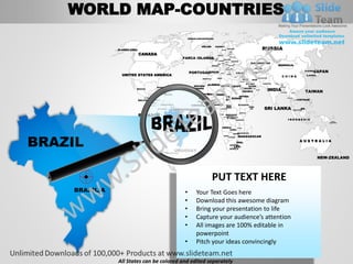 World powerpoint editable continent map with countries templates slides ...