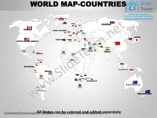 World powerpoint editable continent map with countries templates slides ...