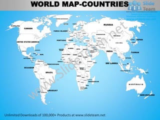 World powerpoint editable continent map with countries templates slides ...