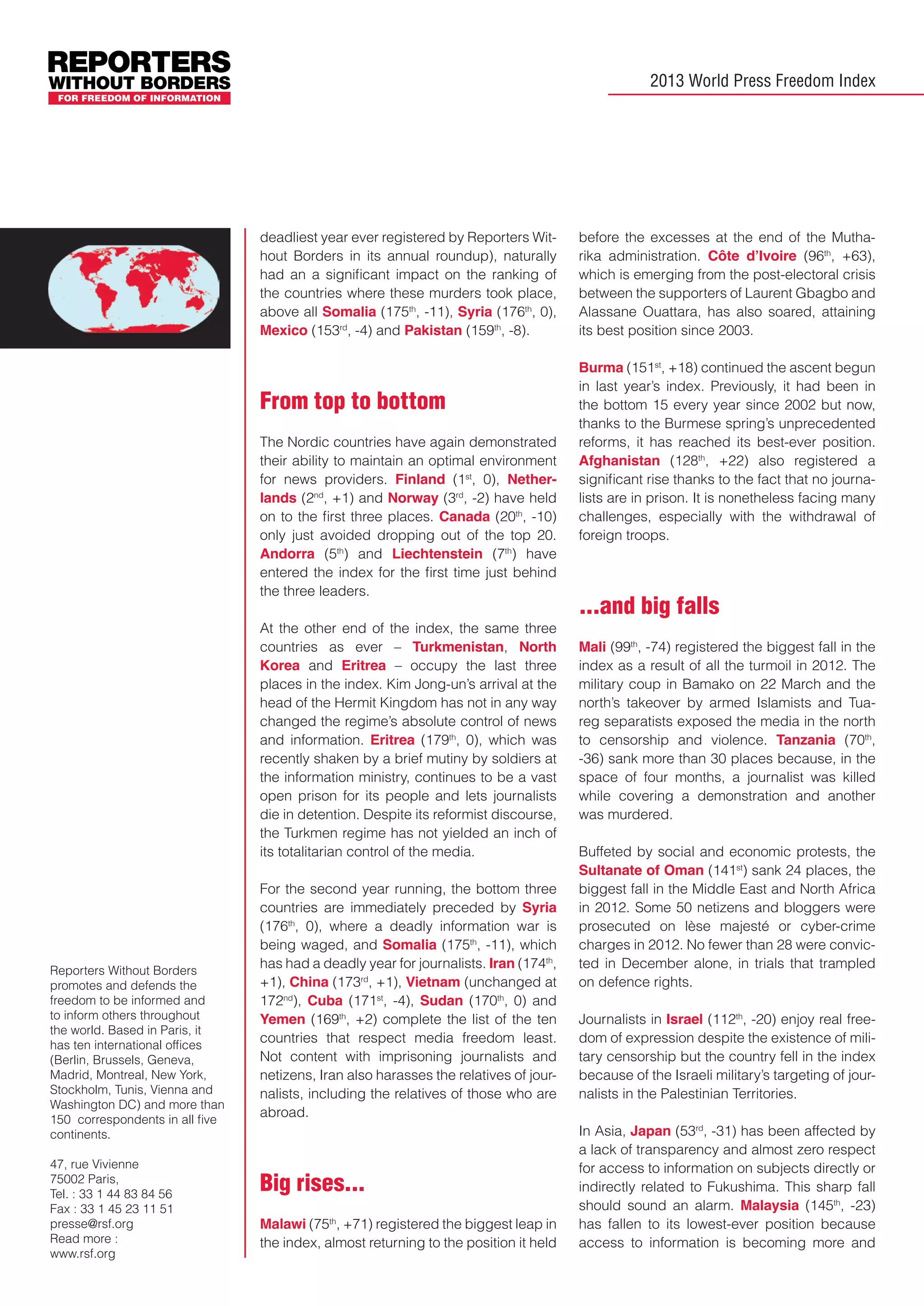 World press freedom index 2013 | PDF