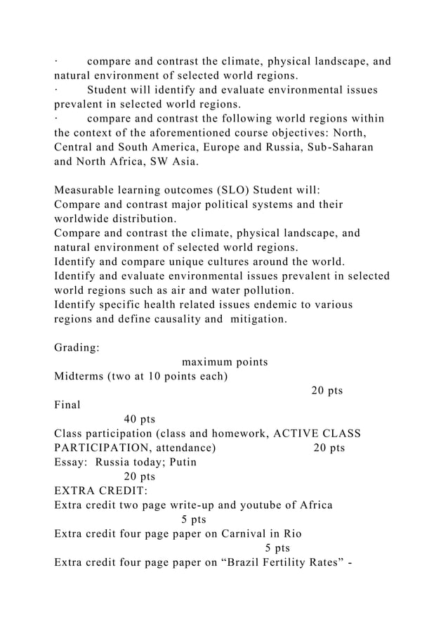 World Regional Geography Geog 106-01 FAL.docx | Geography | Science