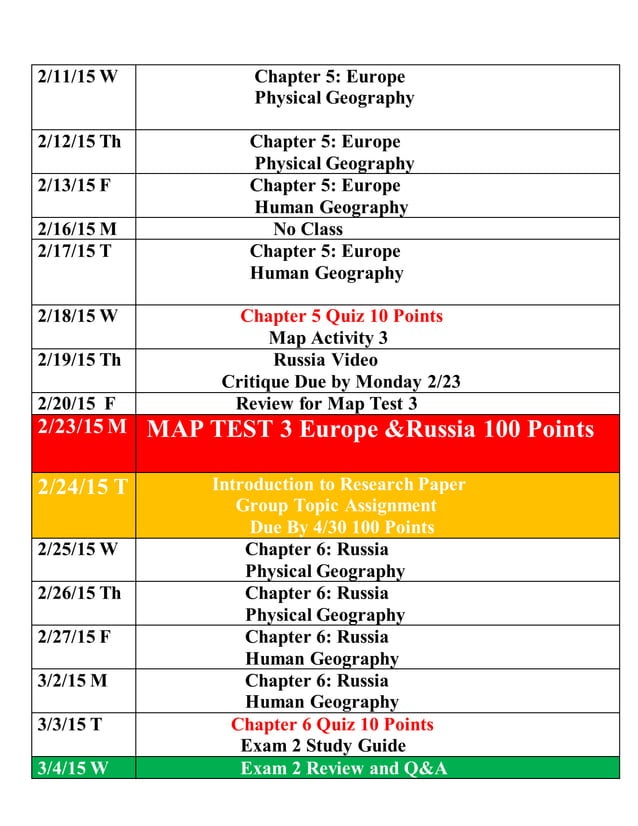 World regional geography course schedule Spring 2015 | PDF