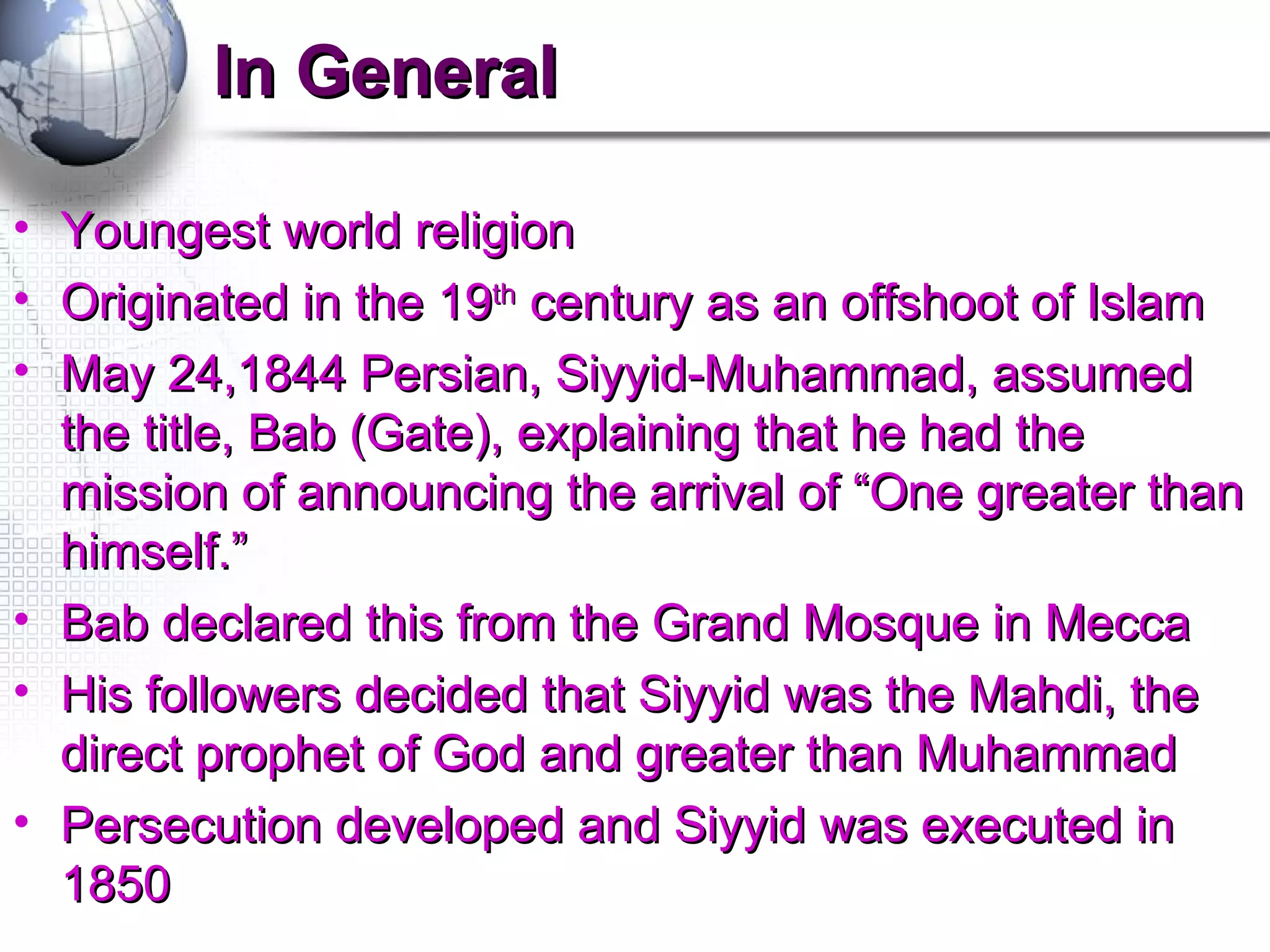 World religions bahai faith | PPT | Islam | Religion & Spirituality