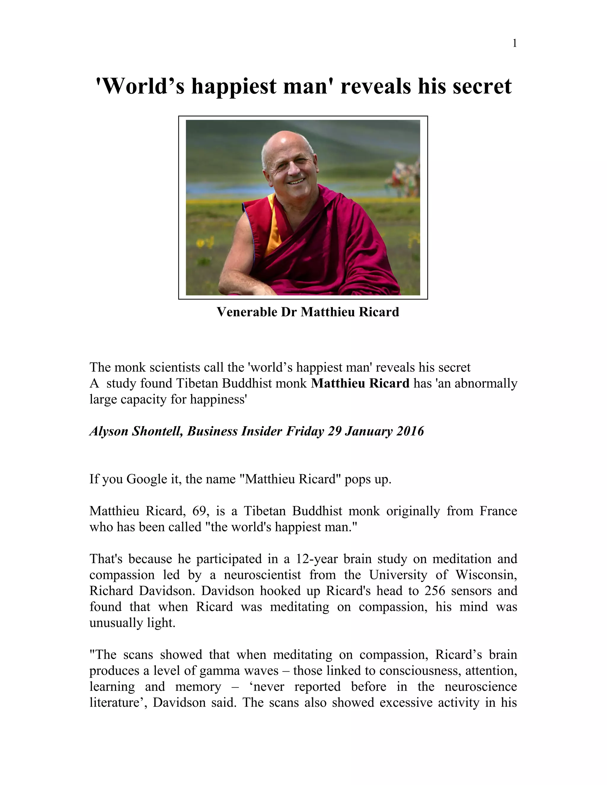 'World's Happiest Man' reveals his secret | DOC