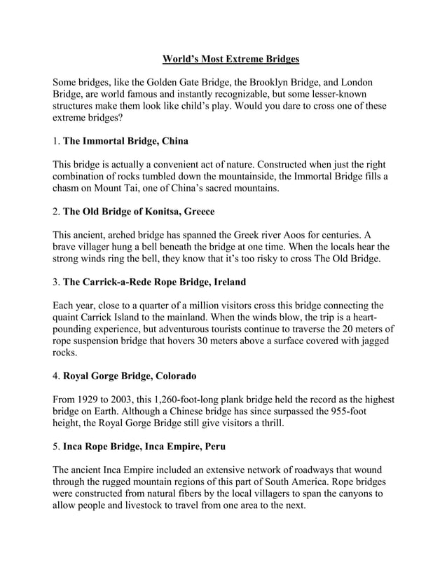 World's most extreme bridges | PDF | Geography | Science