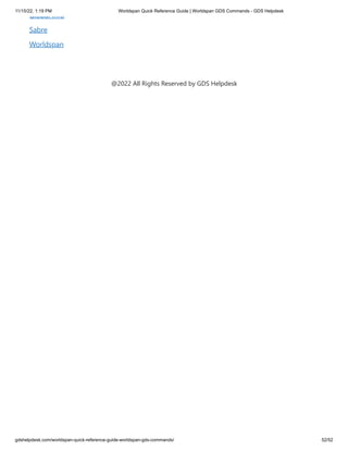 Worldspan-Quick-Reference-Guide.pdf Travel GDS commands notes for Sabre ...