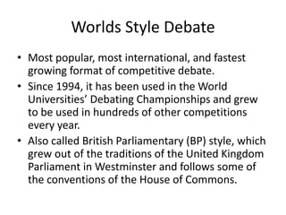 Worlds style debate | PPTX