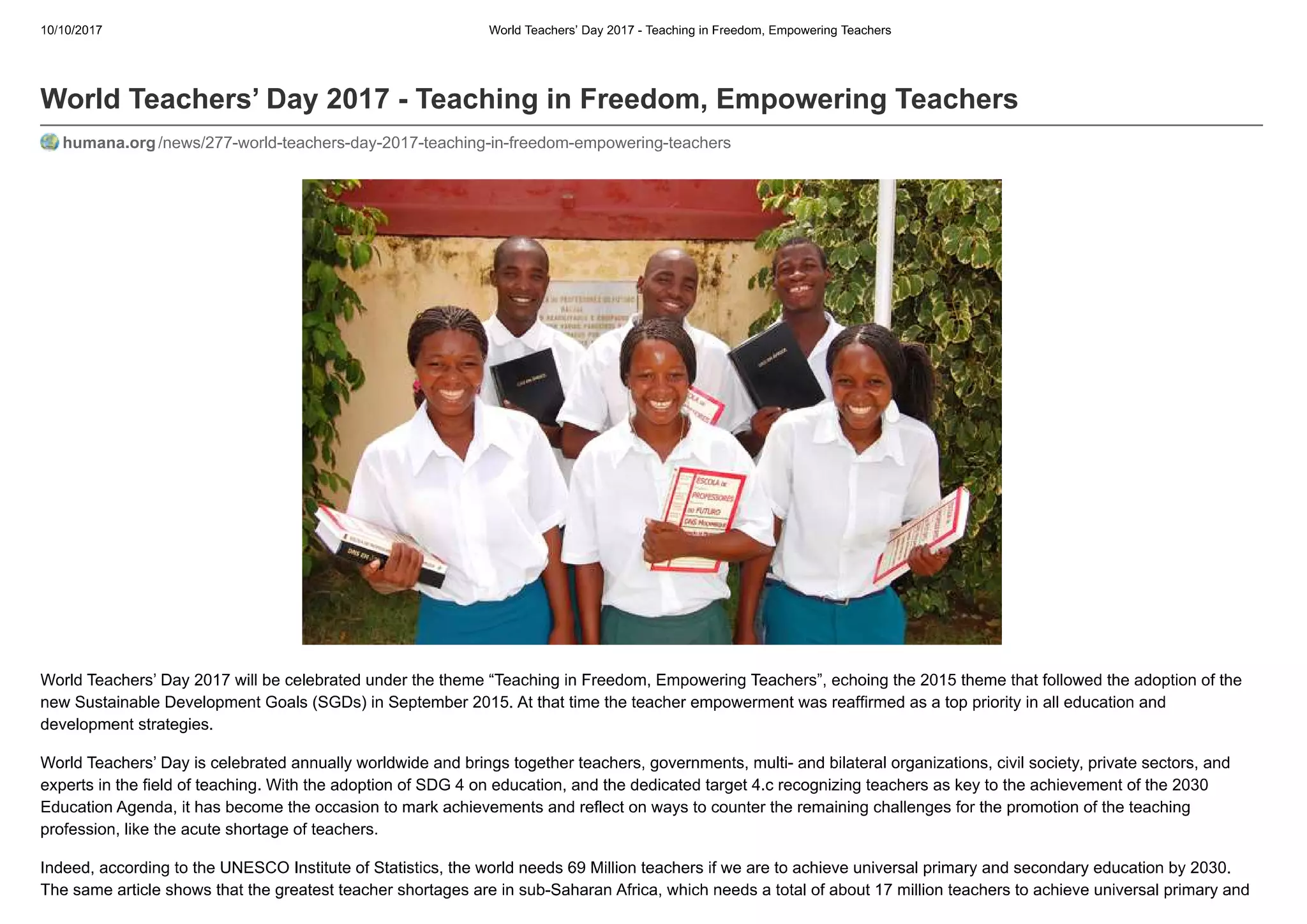WORLD TEACHERS’ DAY 2017 - TEACHING IN FREEDOM, EMPOWERING TEACHERS | PDF