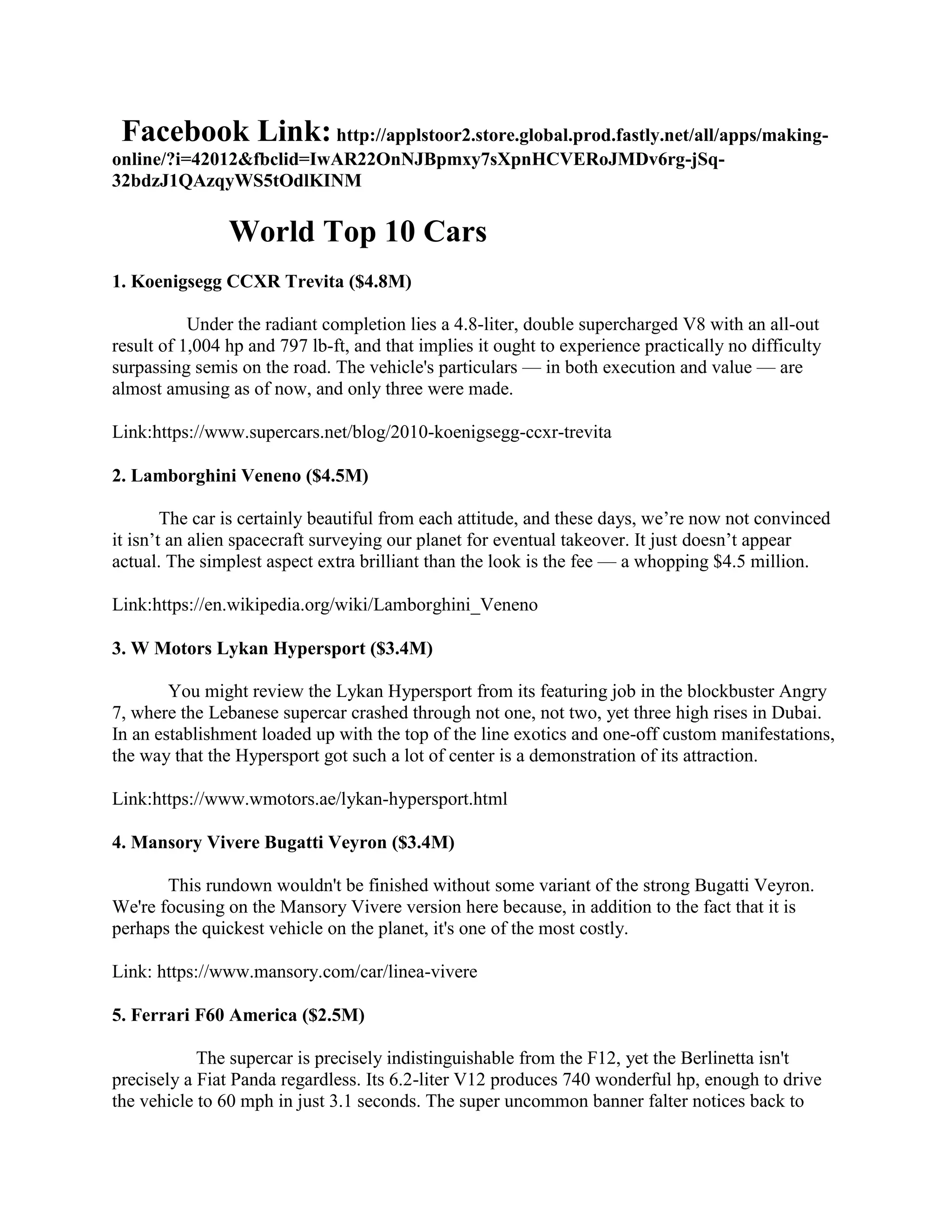 World Top 10 Cars | DOCX